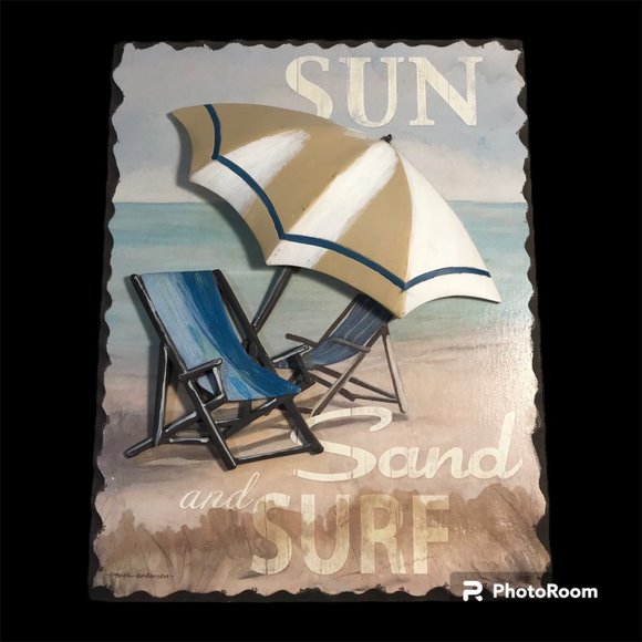 Art | Sun Sand And Surf Beach Chair Umbrella Art Decor Wood Wall Sign ...